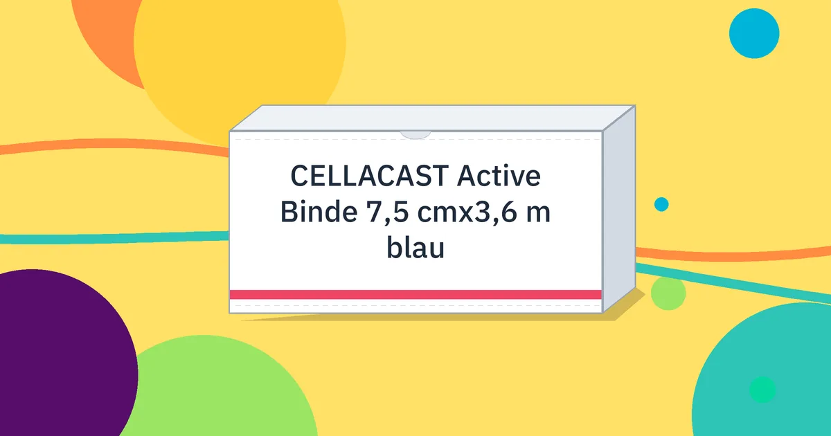 Symbolbild: Packung mit der Aufschrift CELLACAST Active Binde 7,5 cmx3,6 m blau (PZN 14251734) – Verfügbarkeit und Bezug in Apotheken in Frankfurt am Main
