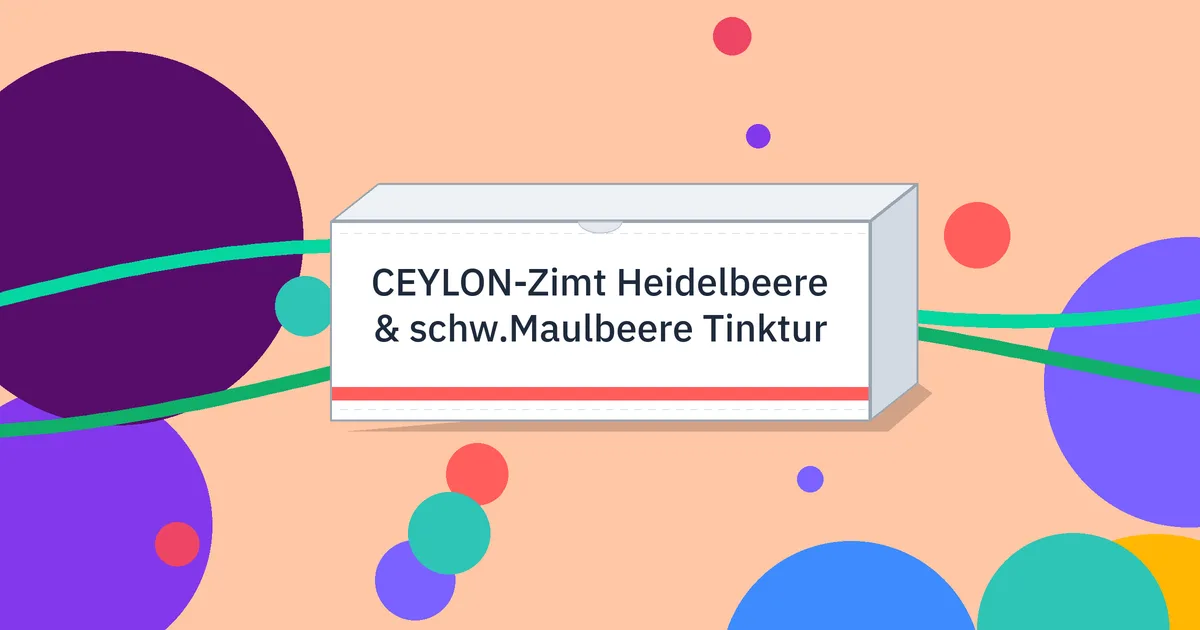 Symbolbild: Packung mit der Aufschrift CEYLON-Zimt Heidelbeere & schw.Maulbeere Tinktur (PZN 18215907) – Verfügbarkeit und Bezug in Apotheken in Frankfurt am Main