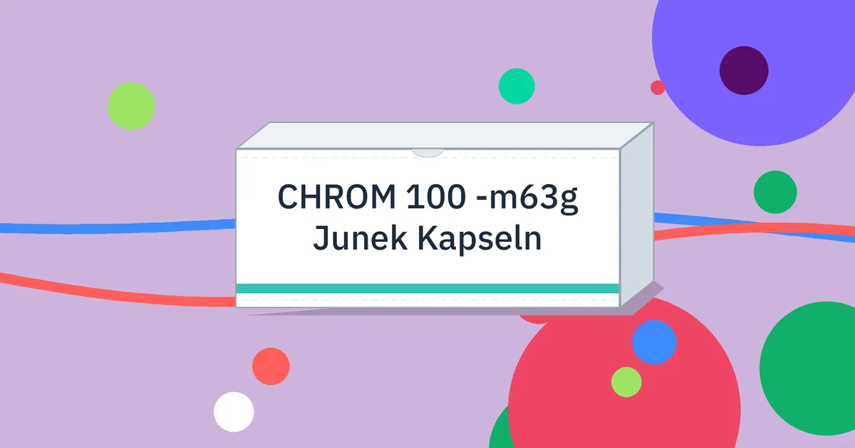 Symbolbild: Packung mit der Aufschrift CHROM 100 -m63g Junek Kapseln (PZN 01643651) – Verfügbarkeit und Bezug in Apotheken in Frankfurt am Main
