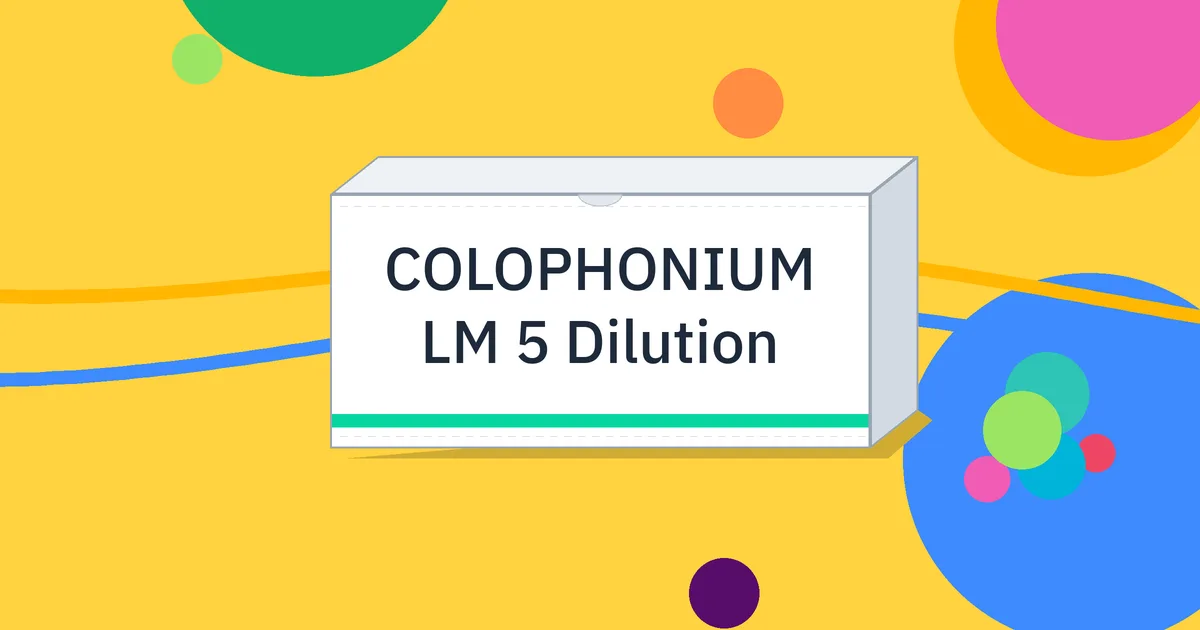 Symbolbild: Packung mit der Aufschrift COLOPHONIUM LM 5 Dilution (PZN 13448222) – Verfügbarkeit und Bezug in Apotheken in Frankfurt am Main