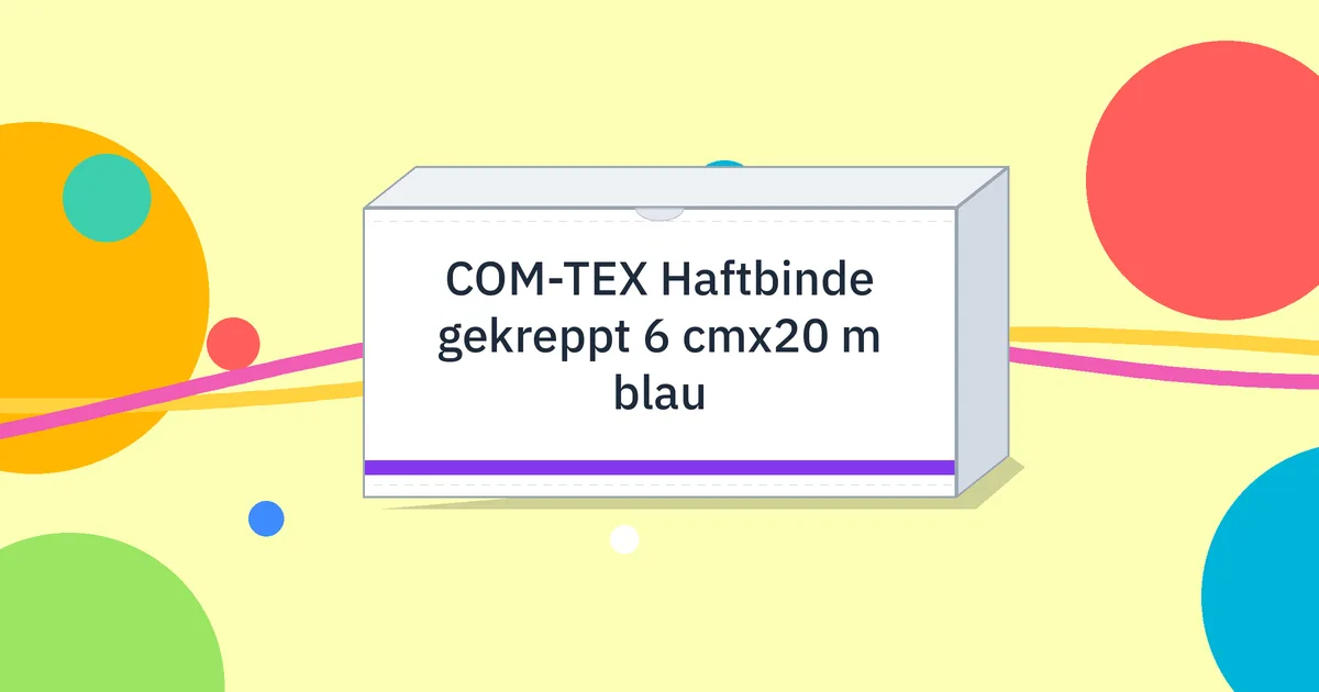 Symbolbild: Packung mit der Aufschrift COM-TEX Haftbinde gekreppt 6 cmx20 m blau (PZN 03080838) – Verfügbarkeit und Bezug in Apotheken in Frankfurt am Main
