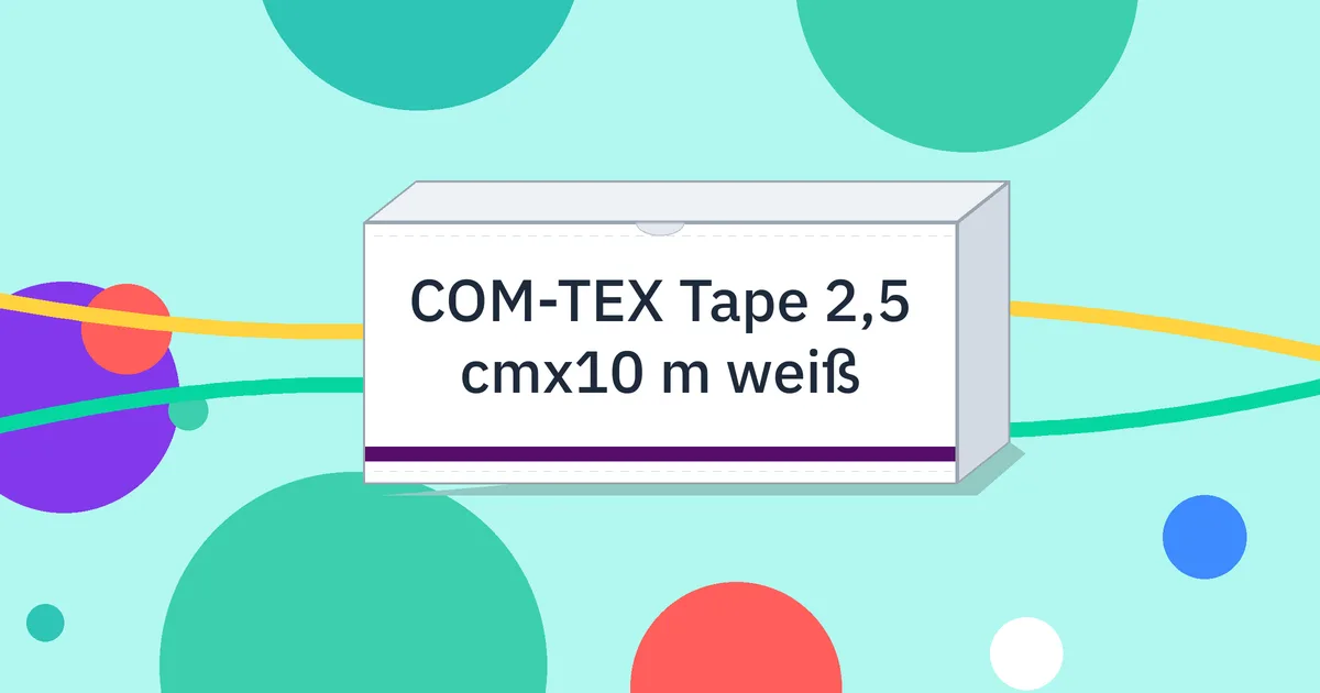 Symbolbild: Packung mit der Aufschrift COM-TEX Tape 2,5 cmx10 m weiß (PZN 03096762) – Verfügbarkeit und Bezug in Apotheken in Frankfurt am Main