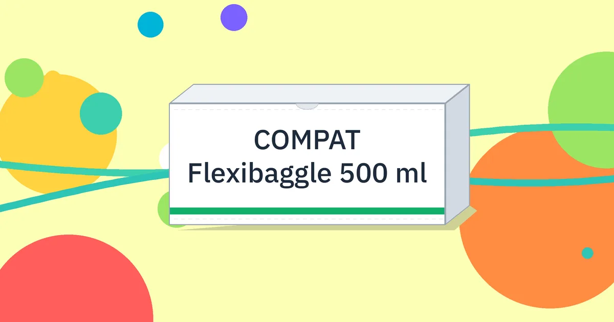Symbolbild: Packung mit der Aufschrift COMPAT Flexibaggle 500 ml (PZN 02397929) – Verfügbarkeit und Bezug in Apotheken in Frankfurt am Main