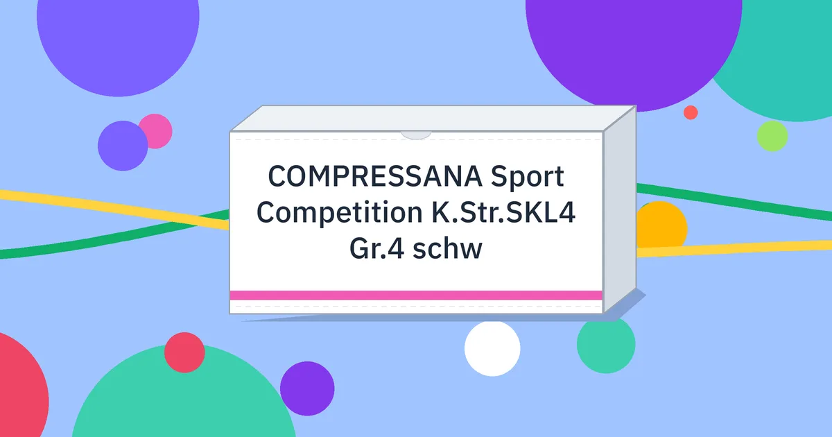 Symbolbild: Packung mit der Aufschrift COMPRESSANA Sport Competition K.Str.SKL4 Gr.4 schw (PZN 17888857) – Verfügbarkeit und Bezug in Apotheken in Frankfurt am Main