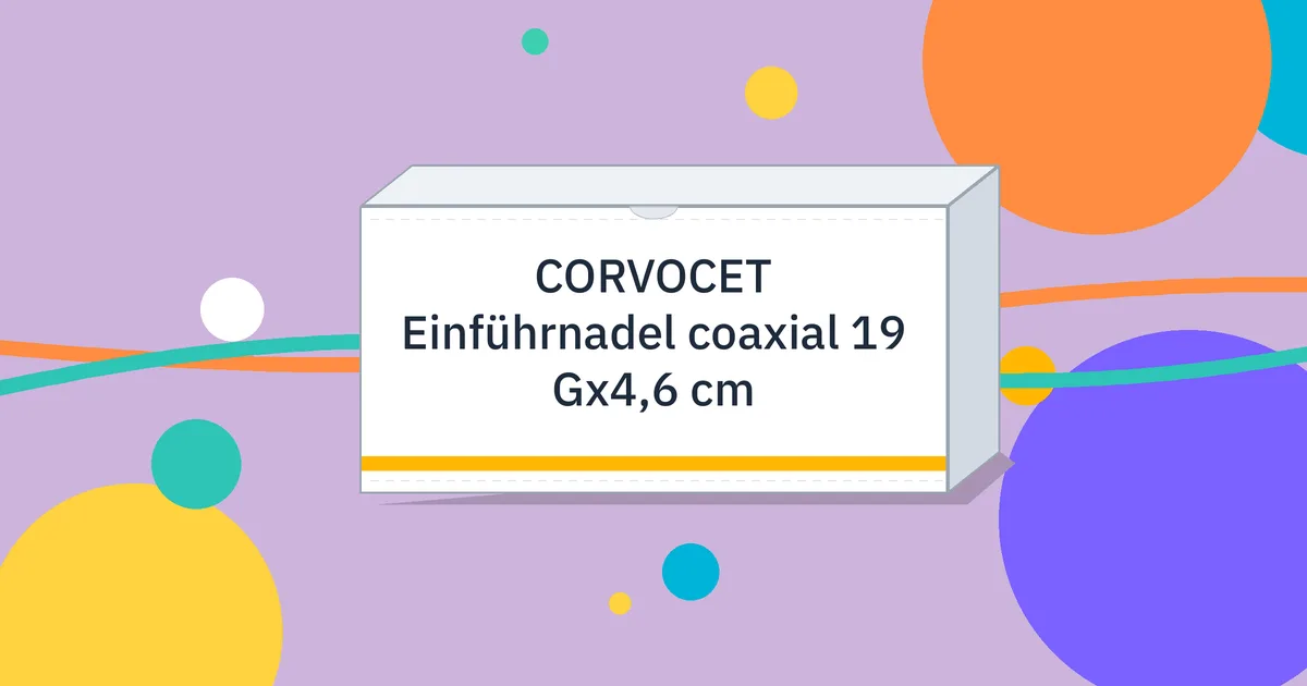 Symbolbild: Packung mit der Aufschrift CORVOCET Einführnadel coaxial 19 Gx4,6 cm (PZN 18764293) – Verfügbarkeit und Bezug in Apotheken in Frankfurt am Main