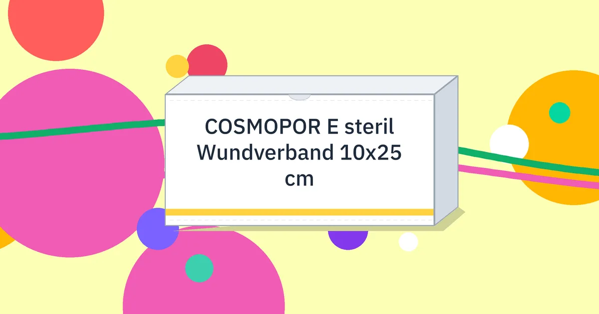 Symbolbild: Packung mit der Aufschrift COSMOPOR E steril Wundverband 10x25 cm (PZN 18706775) – Verfügbarkeit und Bezug in Apotheken in Frankfurt am Main