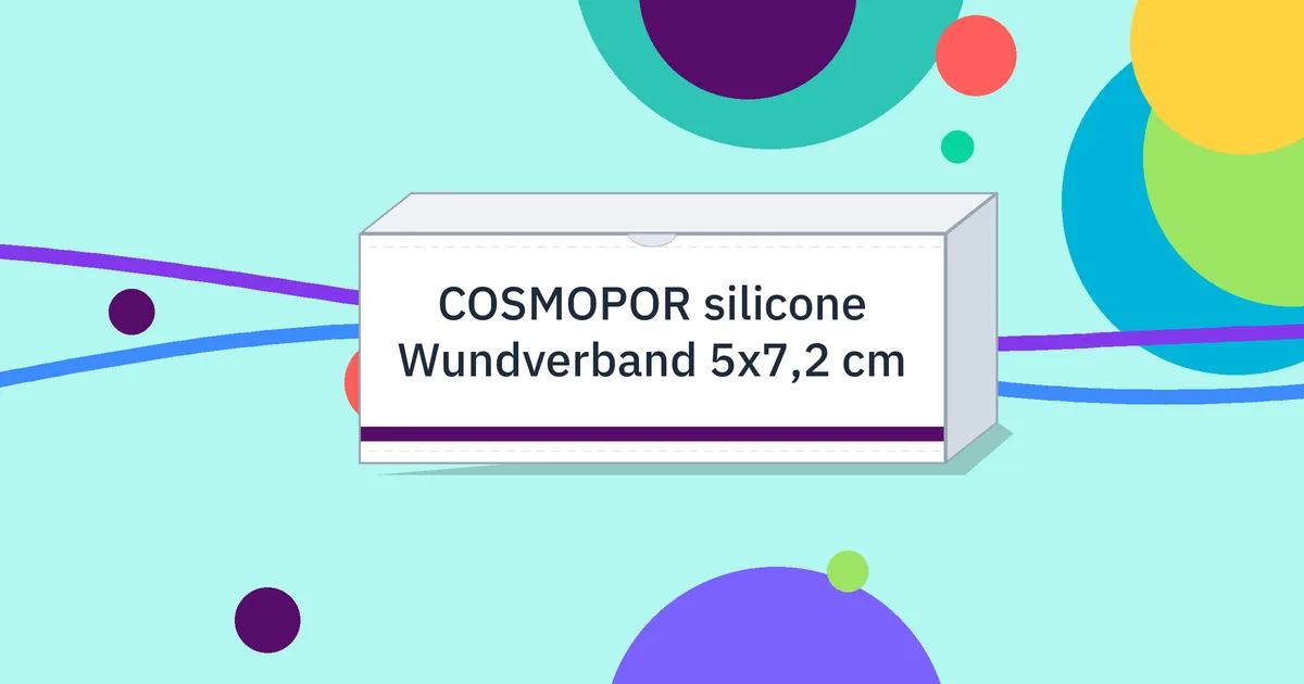 Symbolbild: Packung mit der Aufschrift COSMOPOR silicone Wundverband 5x7,2 cm (PZN 19215039) – Verfügbarkeit und Bezug in Apotheken in Frankfurt am Main