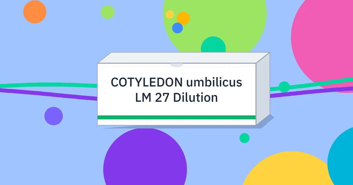Symbolbild: Packung mit der Aufschrift COTYLEDON umbilicus LM 27 Dilution (PZN 13456026) – Verfügbarkeit und Bezug in Apotheken in Frankfurt am Main