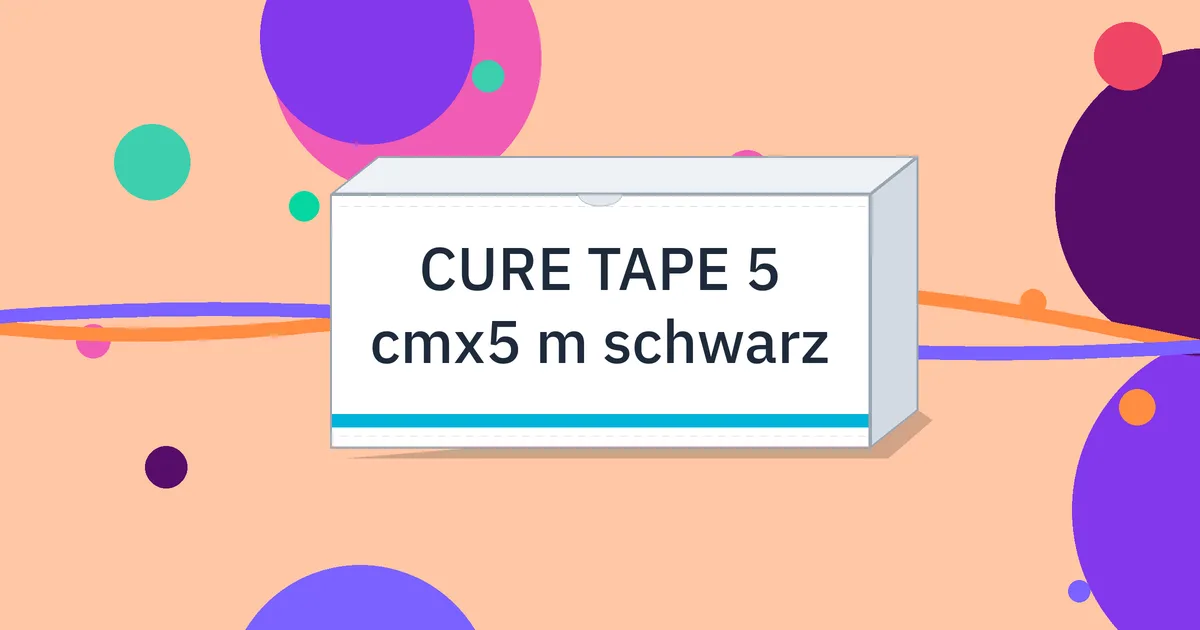 Symbolbild: Packung mit der Aufschrift CURE TAPE 5 cmx5 m schwarz (PZN 06410147) – Verfügbarkeit und Bezug in Apotheken in Frankfurt am Main