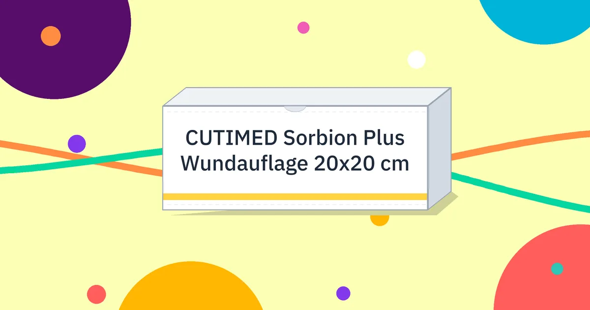 Symbolbild: Packung mit der Aufschrift CUTIMED Sorbion Plus Wundauflage 20x20 cm (PZN 16788562) – Verfügbarkeit und Bezug in Apotheken in Frankfurt am Main