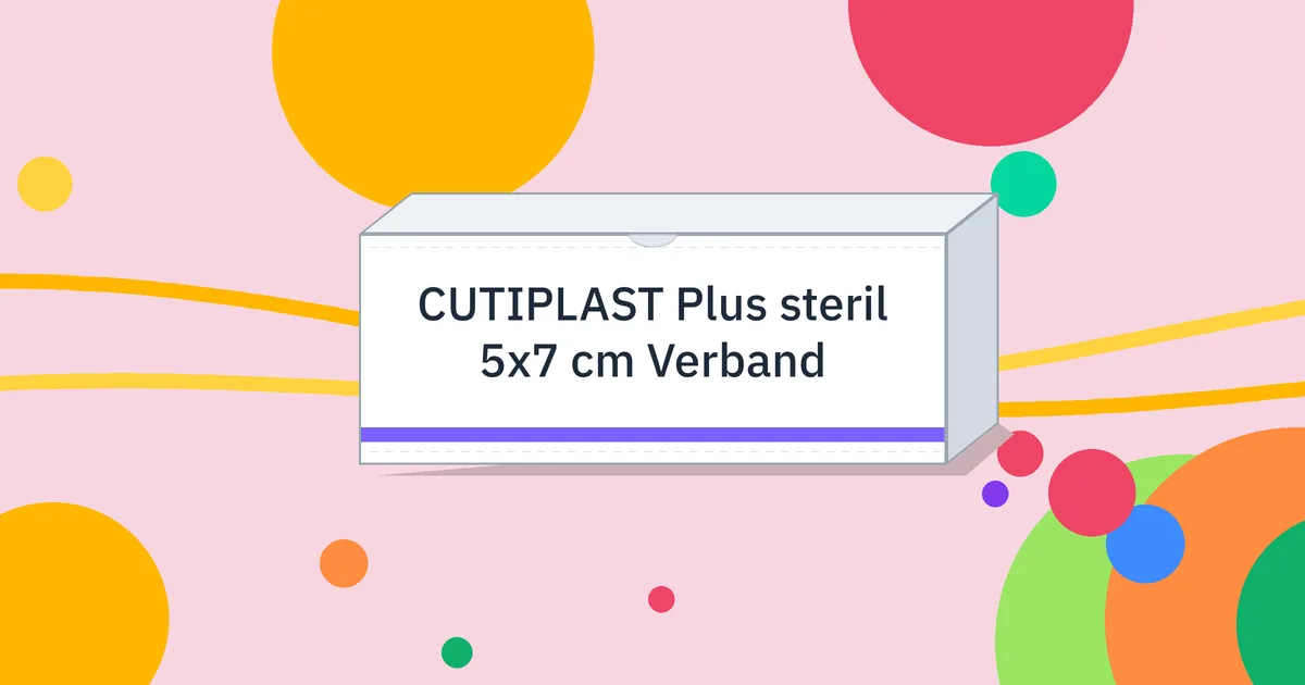 Symbolbild: Packung mit der Aufschrift CUTIPLAST Plus steril 5x7 cm Verband (PZN 04393663) – Verfügbarkeit und Bezug in Apotheken in Frankfurt am Main