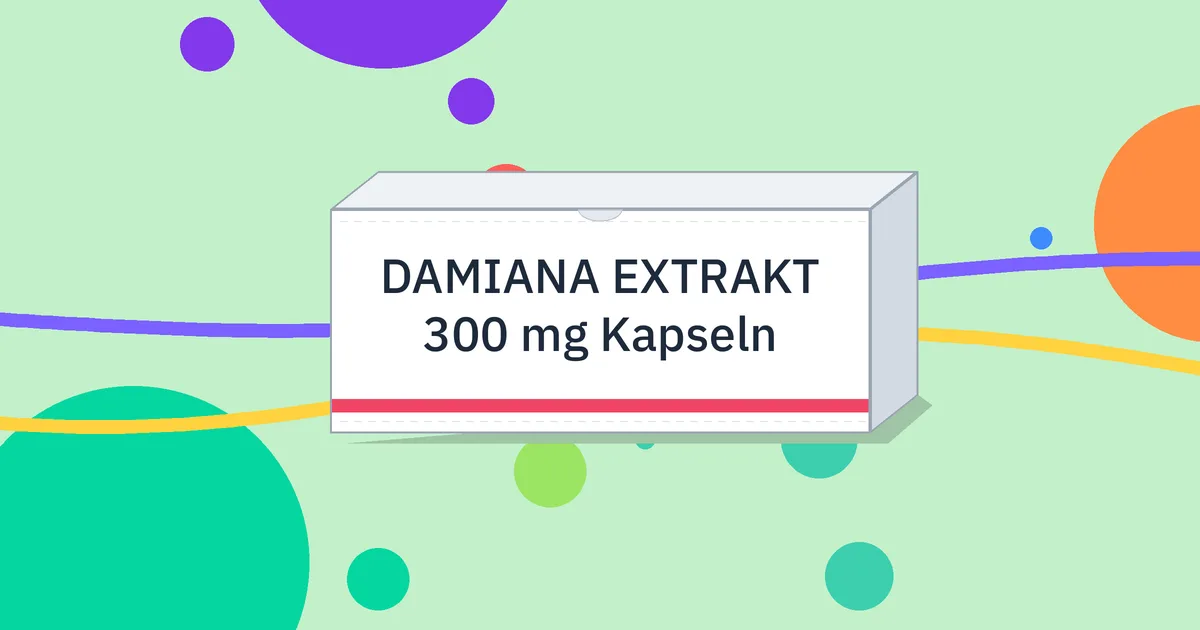 Symbolbild: Packung mit der Aufschrift DAMIANA EXTRAKT 300 mg Kapseln (PZN 15737114) – Verfügbarkeit und Bezug in Apotheken in Frankfurt am Main