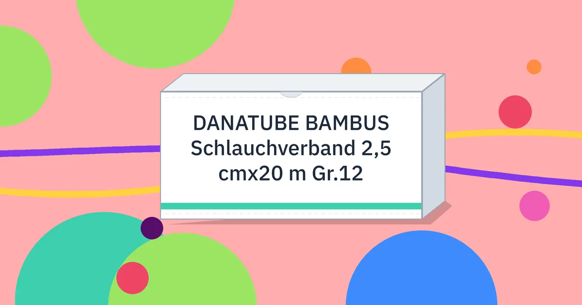 Symbolbild: Packung mit der Aufschrift DANATUBE BAMBUS Schlauchverband 2,5 cmx20 m Gr.12 (PZN 18368367) – Verfügbarkeit und Bezug in Apotheken in Frankfurt am Main