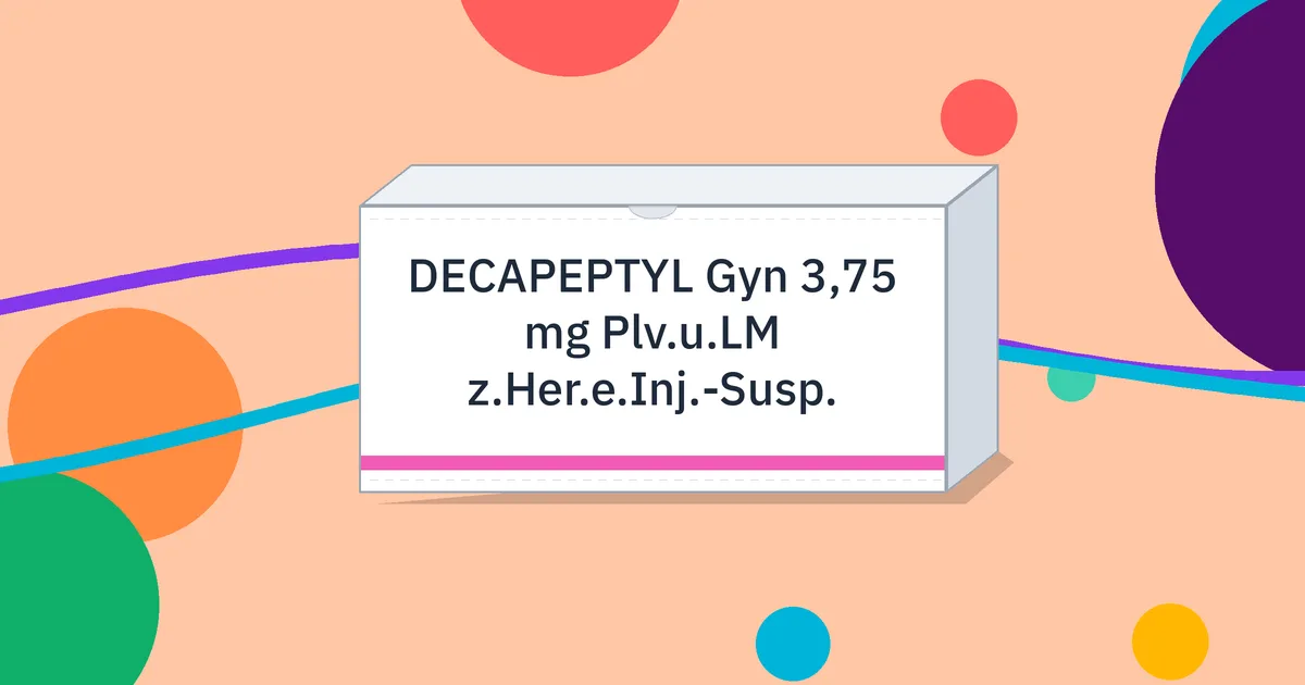 Symbolbild: Packung mit der Aufschrift DECAPEPTYL Gyn 3,75 mg Plv.u.LM z.Her.e.Inj.-Susp. (PZN 07375192) – Verfügbarkeit und Bezug in Apotheken in Frankfurt am Main