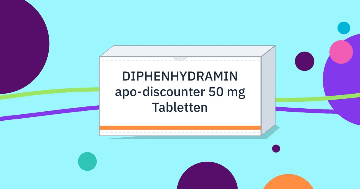 Symbolbild: Packung mit der Aufschrift DIPHENHYDRAMIN apo-discounter 50 mg Tabletten (PZN 16152350) – Verfügbarkeit und Bezug in Apotheken in Frankfurt am Main