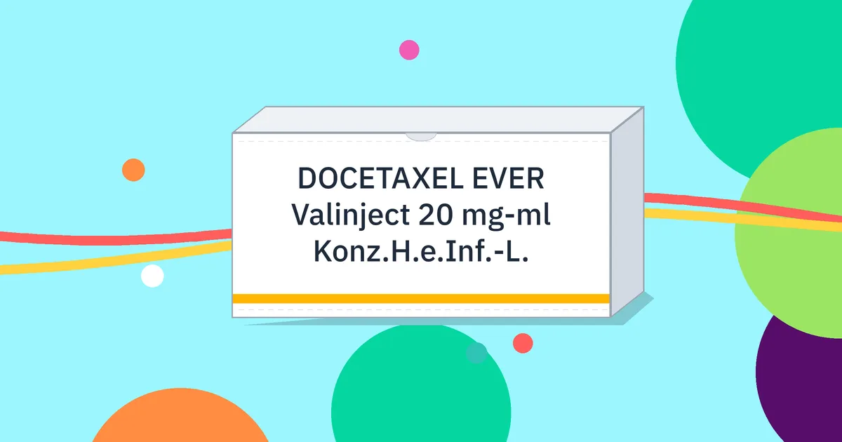 Symbolbild: Packung mit der Aufschrift DOCETAXEL EVER Valinject 20 mg-ml Konz.H.e.Inf.-L. (PZN 14854467) – Verfügbarkeit und Bezug in Apotheken in Frankfurt am Main