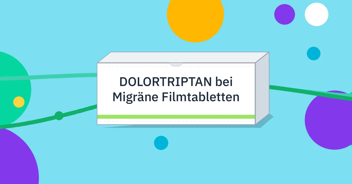 Symbolbild: Packung mit der Aufschrift DOLORTRIPTAN bei Migräne Filmtabletten (PZN 03029613) – Verfügbarkeit und Bezug in Apotheken in Frankfurt am Main