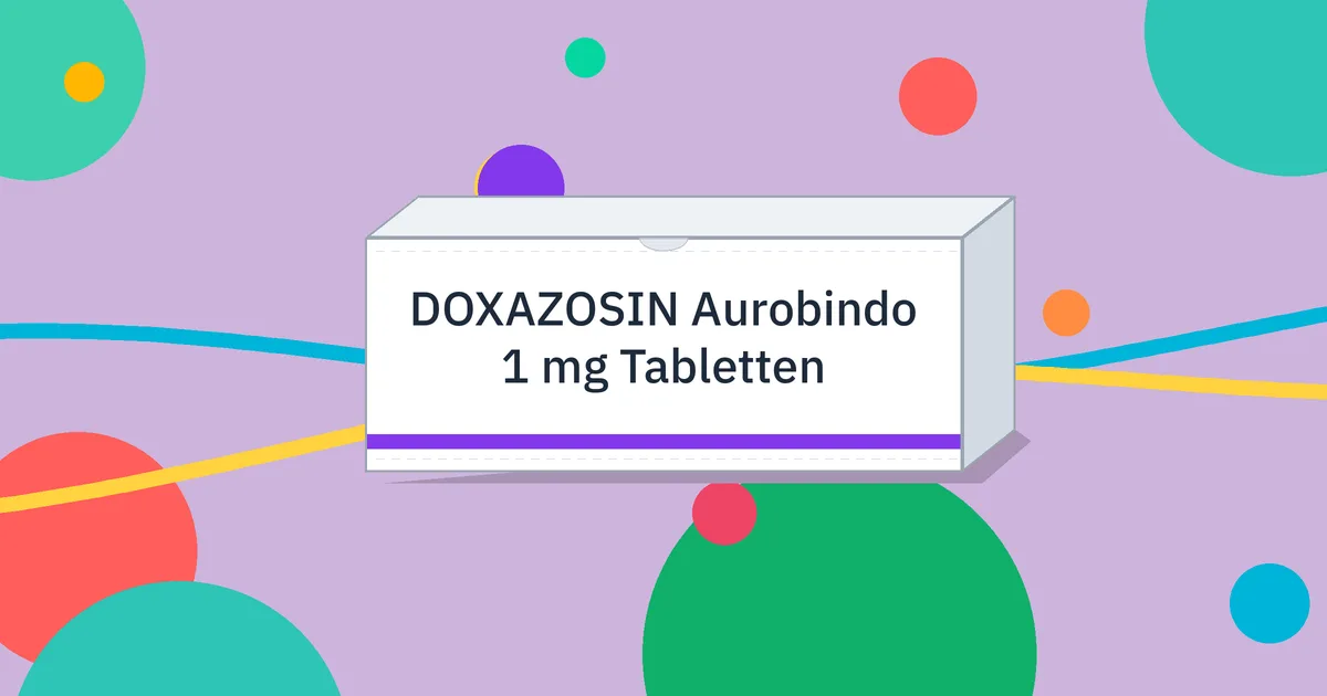 Symbolbild: Packung mit der Aufschrift DOXAZOSIN Aurobindo 1 mg Tabletten (PZN 09673574) – Verfügbarkeit und Bezug in Apotheken in Frankfurt am Main
