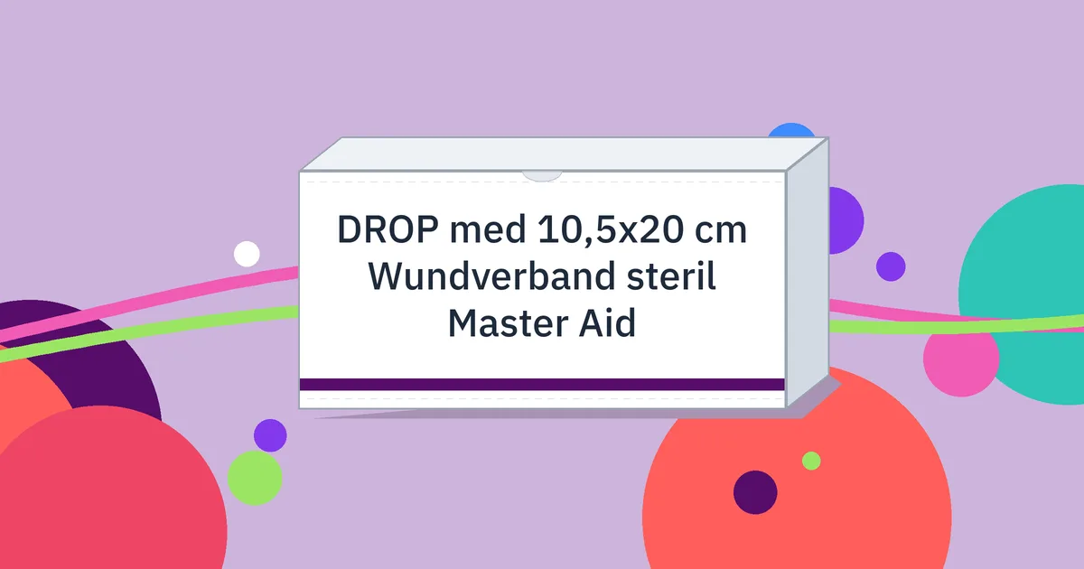 Symbolbild: Packung mit der Aufschrift DROP med 10,5x20 cm Wundverband steril Master Aid (PZN 00121608) – Verfügbarkeit und Bezug in Apotheken in Frankfurt am Main