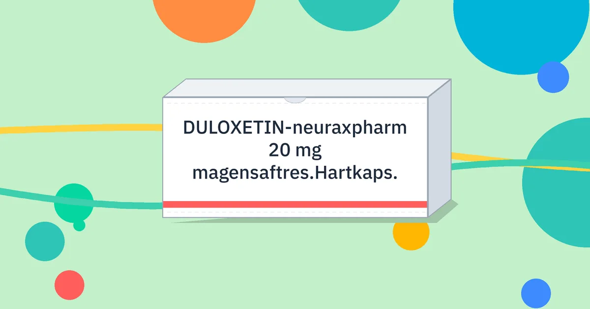 Symbolbild: Packung mit der Aufschrift DULOXETIN-neuraxpharm 20 mg magensaftres.Hartkaps. (PZN 13502128) – Verfügbarkeit und Bezug in Apotheken in Frankfurt am Main