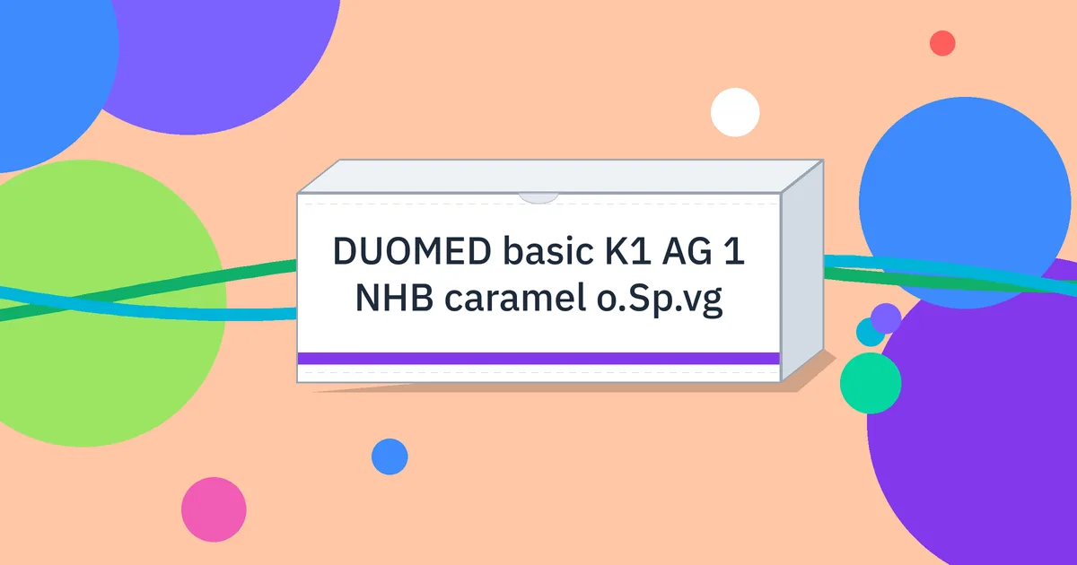 Symbolbild: Packung mit der Aufschrift DUOMED basic K1 AG 1 NHB caramel o.Sp.vg (PZN 20905252) – Verfügbarkeit und Bezug in Apotheken in Frankfurt am Main