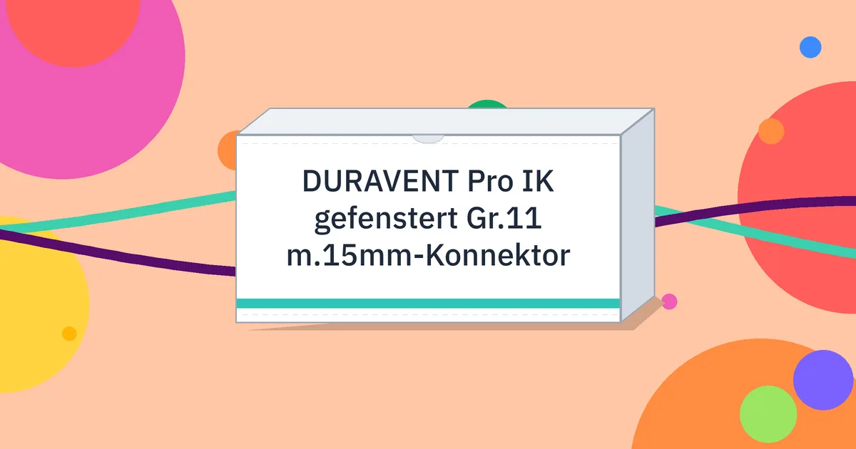 Symbolbild: Packung mit der Aufschrift DURAVENT Pro IK gefenstert Gr.11 m.15mm-Konnektor (PZN 19243857) – Verfügbarkeit und Bezug in Apotheken in Frankfurt am Main