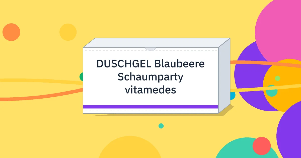 Symbolbild: Packung mit der Aufschrift DUSCHGEL Blaubeere Schaumparty vitamedes (PZN 19825252) – Verfügbarkeit und Bezug in Apotheken in Frankfurt am Main