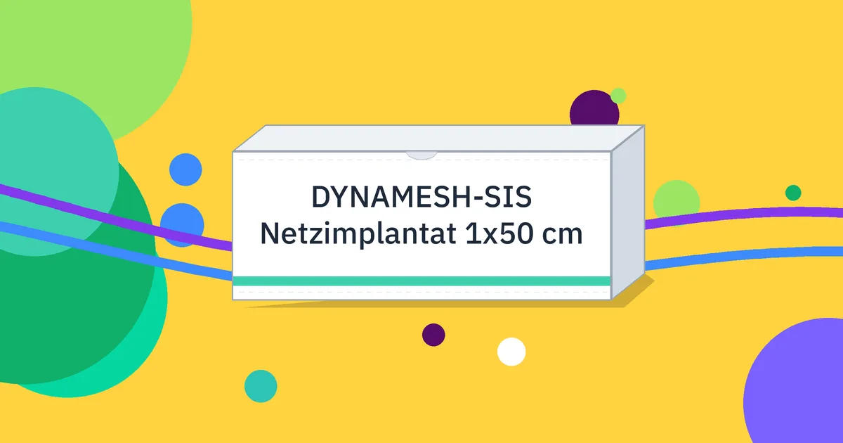 Symbolbild: Packung mit der Aufschrift DYNAMESH-SIS Netzimplantat 1x50 cm (PZN 19389963) – Verfügbarkeit und Bezug in Apotheken in Frankfurt am Main