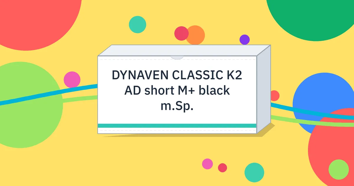 Symbolbild: Packung mit der Aufschrift DYNAVEN CLASSIC K2 AD short M+ black m.Sp. (PZN 18417752) – Verfügbarkeit und Bezug in Apotheken in Frankfurt am Main