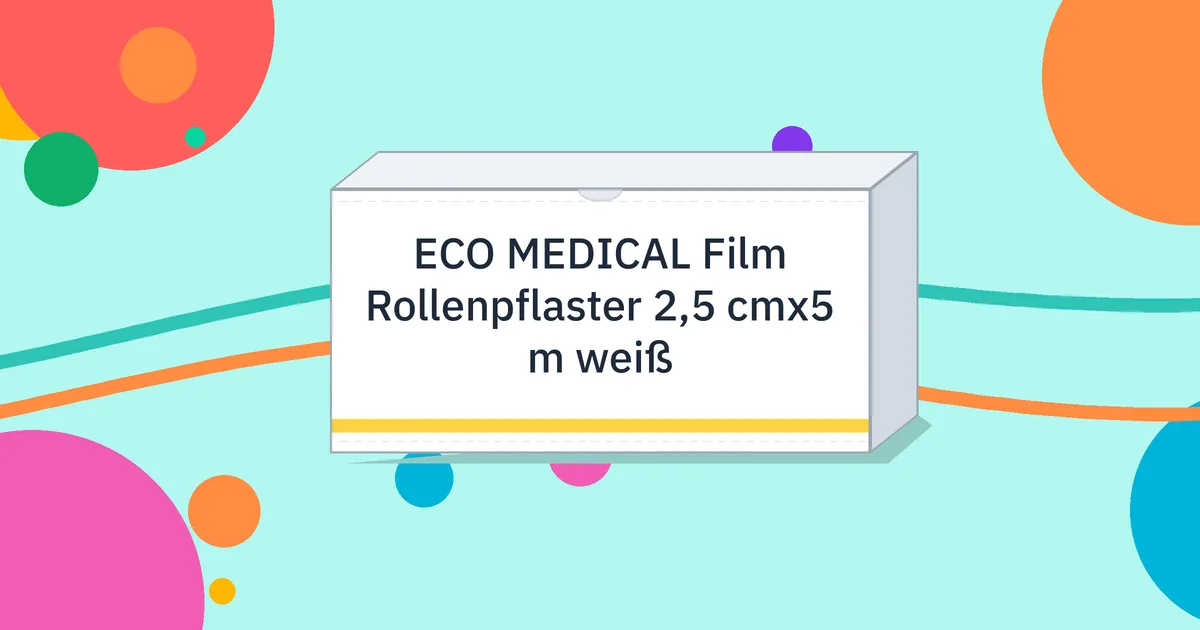Symbolbild: Packung mit der Aufschrift ECO MEDICAL Film Rollenpflaster 2,5 cmx5 m weiß (PZN 00742612) – Verfügbarkeit und Bezug in Apotheken in Frankfurt am Main