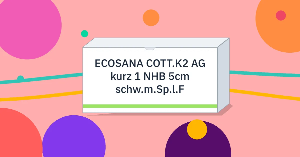 Symbolbild: Packung mit der Aufschrift ECOSANA COTT.K2 AG kurz 1 NHB 5cm schw.m.Sp.l.F (PZN 16948468) – Verfügbarkeit und Bezug in Apotheken in Frankfurt am Main