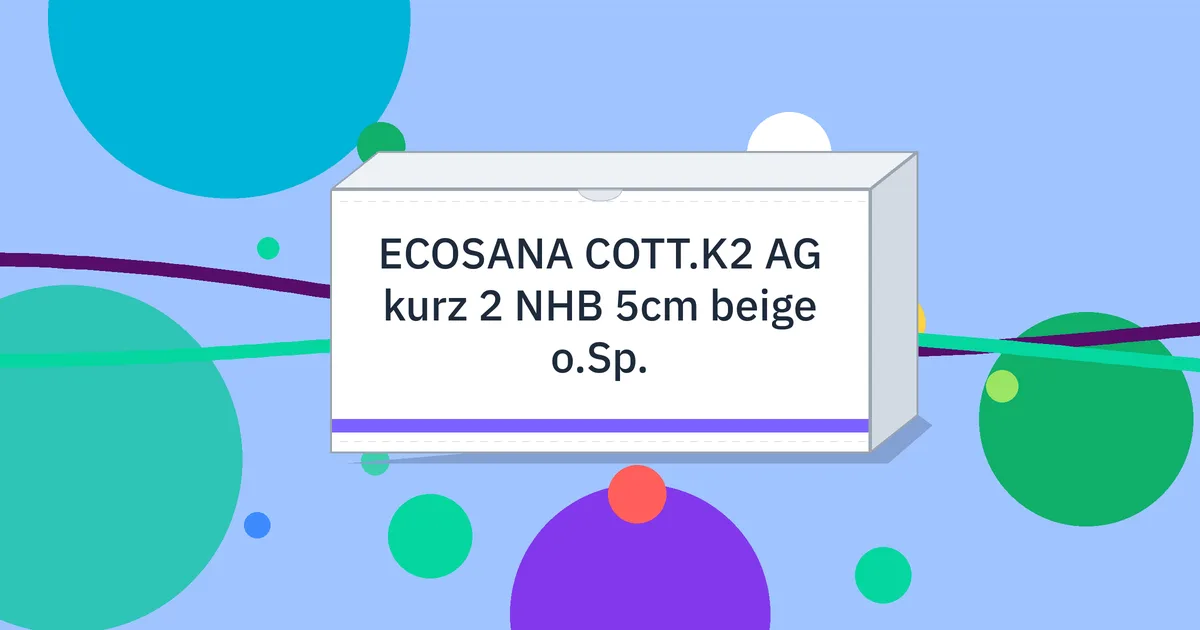 Symbolbild: Packung mit der Aufschrift ECOSANA COTT.K2 AG kurz 2 NHB 5cm beige o.Sp. (PZN 16949019) – Verfügbarkeit und Bezug in Apotheken in Frankfurt am Main