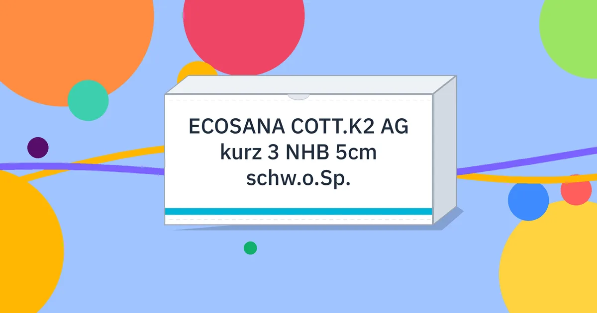 Symbolbild: Packung mit der Aufschrift ECOSANA COTT.K2 AG kurz 3 NHB 5cm schw.o.Sp. (PZN 16949315) – Verfügbarkeit und Bezug in Apotheken in Frankfurt am Main