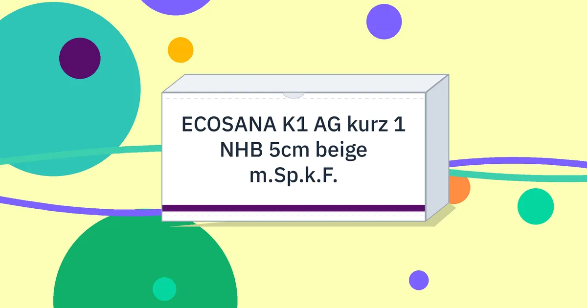 Symbolbild: Packung mit der Aufschrift ECOSANA K1 AG kurz 1 NHB 5cm beige m.Sp.k.F. (PZN 04725929) – Verfügbarkeit und Bezug in Apotheken in Frankfurt am Main