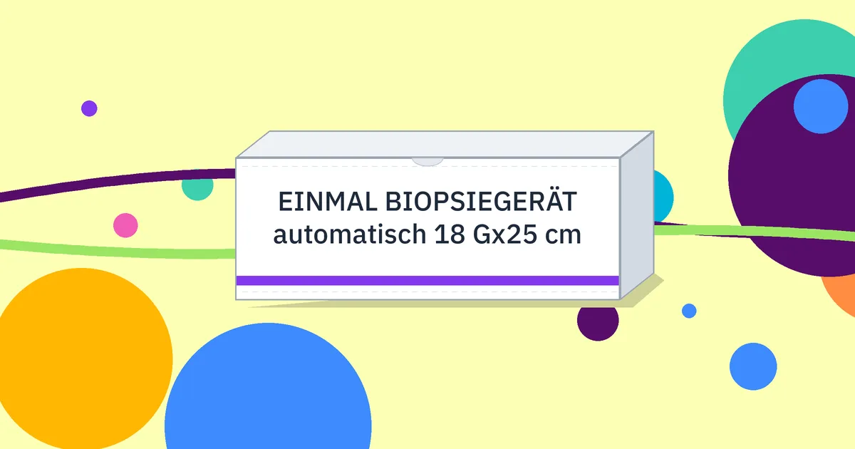 Symbolbild: Packung mit der Aufschrift EINMAL BIOPSIEGERÄT automatisch 18 Gx25 cm (PZN 11105110) – Verfügbarkeit und Bezug in Apotheken in Frankfurt am Main