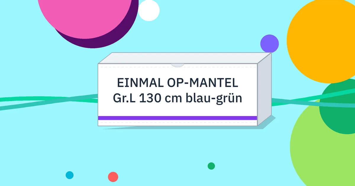 Symbolbild: Packung mit der Aufschrift EINMAL OP-MANTEL Gr.L 130 cm blau-grün (PZN 15993449) – Verfügbarkeit und Bezug in Apotheken in Frankfurt am Main