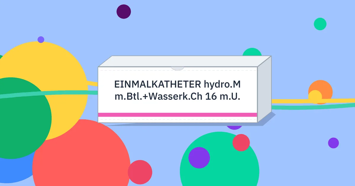 Symbolbild: Packung mit der Aufschrift EINMALKATHETER hydro.M m.Btl.+Wasserk.Ch 16 m.U. (PZN 06876070) – Verfügbarkeit und Bezug in Apotheken in Frankfurt am Main