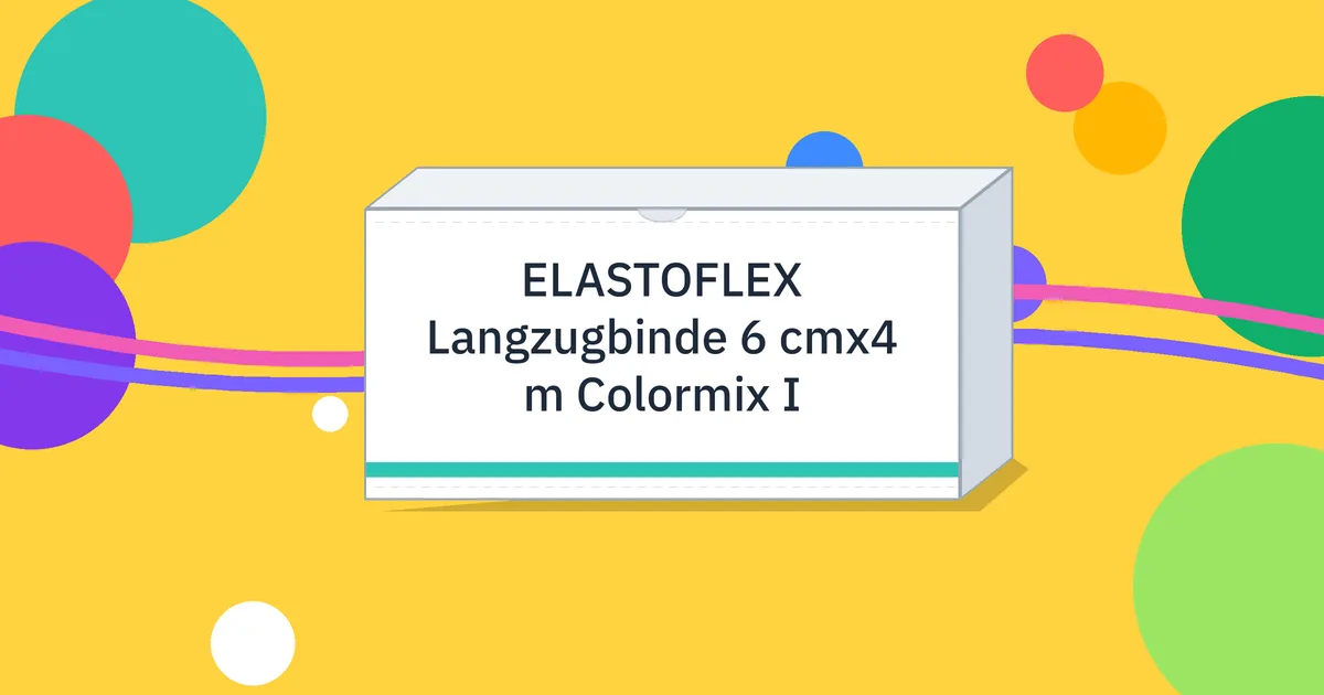 Symbolbild: Packung mit der Aufschrift ELASTOFLEX Langzugbinde 6 cmx4 m Colormix I (PZN 17176080) – Verfügbarkeit und Bezug in Apotheken in Frankfurt am Main