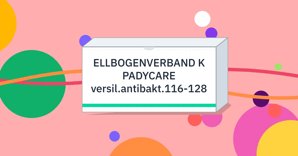 Symbolbild: Packung mit der Aufschrift ELLBOGENVERBAND K PADYCARE versil.antibakt.116-128 (PZN 10939787) – Verfügbarkeit und Bezug in Apotheken in Frankfurt am Main