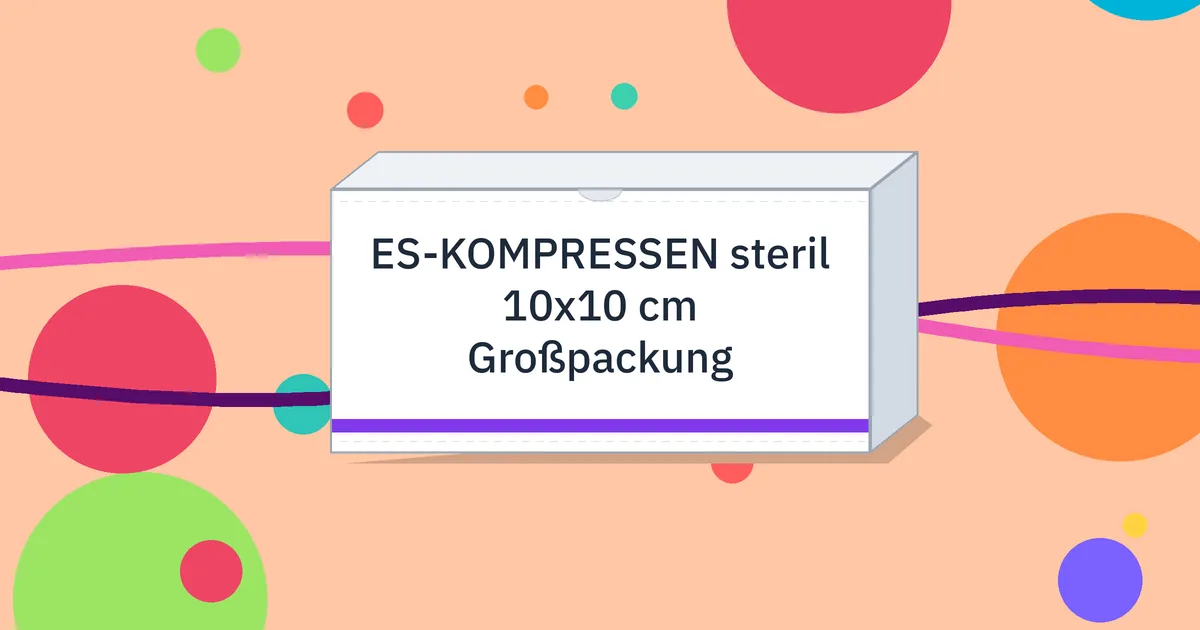 Symbolbild: Packung mit der Aufschrift ES-KOMPRESSEN steril 10x10 cm Großpackung (PZN 16799175) – Verfügbarkeit und Bezug in Apotheken in Frankfurt am Main