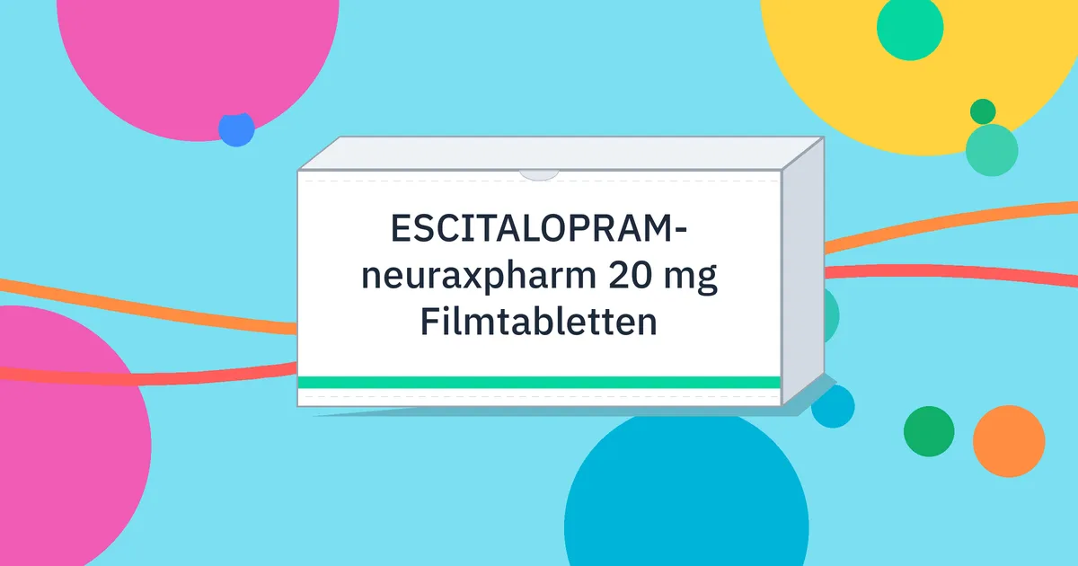 Symbolbild: Packung mit der Aufschrift ESCITALOPRAM-neuraxpharm 20 mg Filmtabletten (PZN 01147389) – Verfügbarkeit und Bezug in Apotheken in Frankfurt am Main