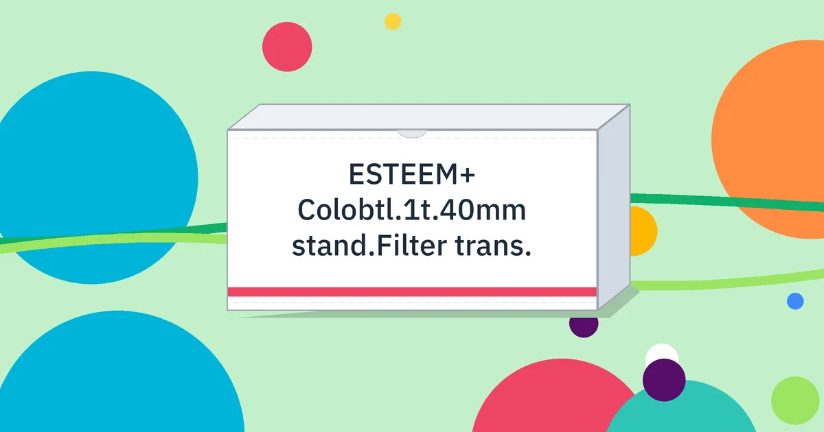 Symbolbild: Packung mit der Aufschrift ESTEEM+ Colobtl.1t.40mm stand.Filter trans. (PZN 06460085) – Verfügbarkeit und Bezug in Apotheken in Frankfurt am Main