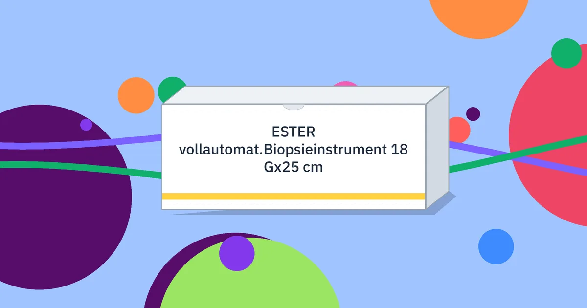 Symbolbild: Packung mit der Aufschrift ESTER vollautomat.Biopsieinstrument 18 Gx25 cm (PZN 20030210) – Verfügbarkeit und Bezug in Apotheken in Frankfurt am Main