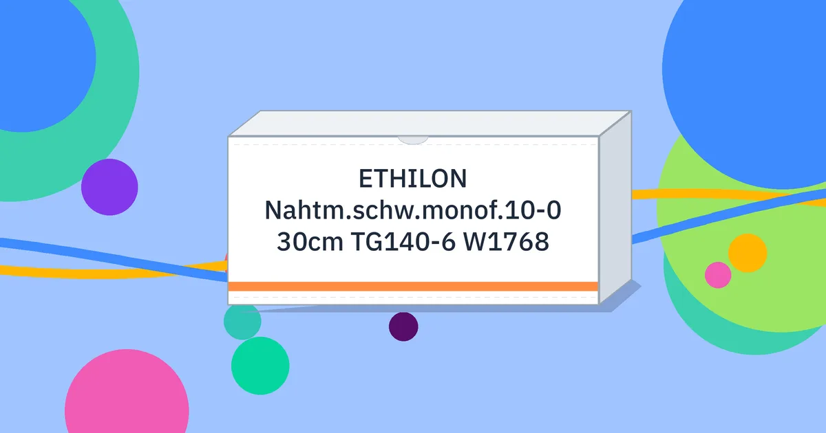 Symbolbild: Packung mit der Aufschrift ETHILON Nahtm.schw.monof.10-0 30cm TG140-6 W1768 (PZN 16251951) – Verfügbarkeit und Bezug in Apotheken in Frankfurt am Main