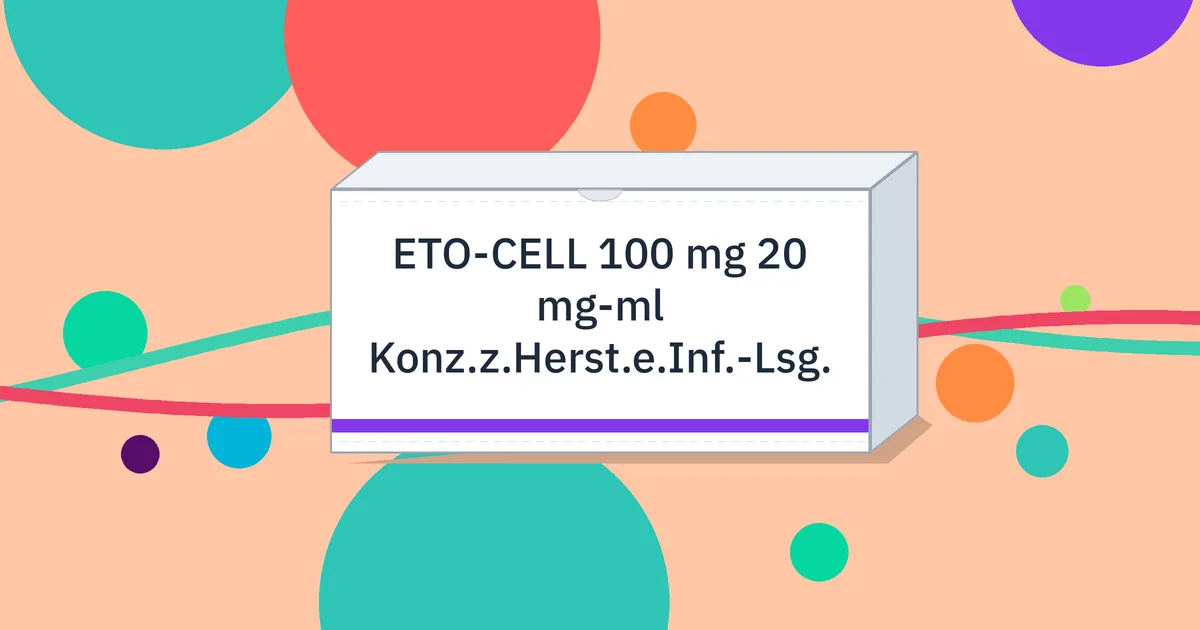 Symbolbild: Packung mit der Aufschrift ETO-CELL 100 mg 20 mg-ml Konz.z.Herst.e.Inf.-Lsg. (PZN 03078273) – Verfügbarkeit und Bezug in Apotheken in Frankfurt am Main