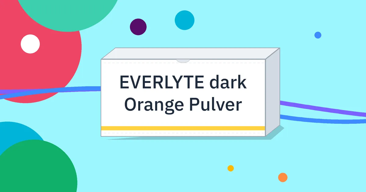 Symbolbild: Packung mit der Aufschrift EVERLYTE dark Orange Pulver (PZN 18083400) – Verfügbarkeit und Bezug in Apotheken in Frankfurt am Main