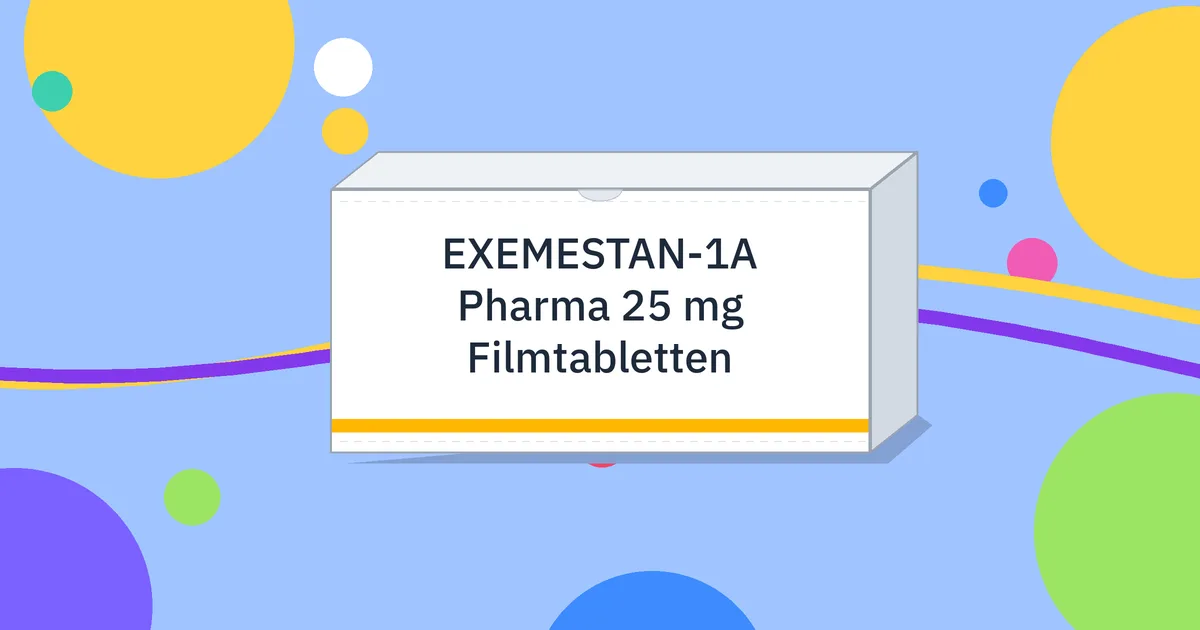 Symbolbild: Packung mit der Aufschrift EXEMESTAN-1A Pharma 25 mg Filmtabletten (PZN 09542441) – Verfügbarkeit und Bezug in Apotheken in Frankfurt am Main