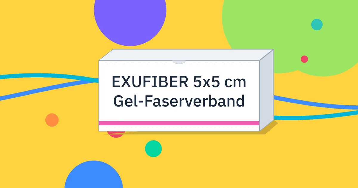 Symbolbild: Packung mit der Aufschrift EXUFIBER 5x5 cm Gel-Faserverband (PZN 16829054) – Verfügbarkeit und Bezug in Apotheken in Frankfurt am Main