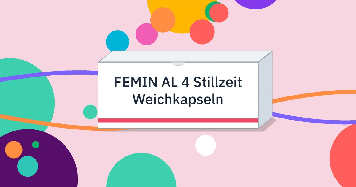 Symbolbild: Packung mit der Aufschrift FEMIN AL 4 Stillzeit Weichkapseln (PZN 18886613) – Verfügbarkeit und Bezug in Apotheken in Frankfurt am Main
