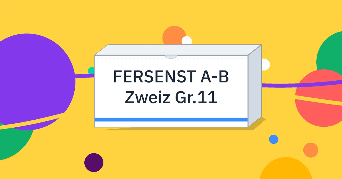 Symbolbild: Packung mit der Aufschrift FERSENST A-B Zweiz Gr.11 (PZN 01737814) – Verfügbarkeit und Bezug in Apotheken in Frankfurt am Main